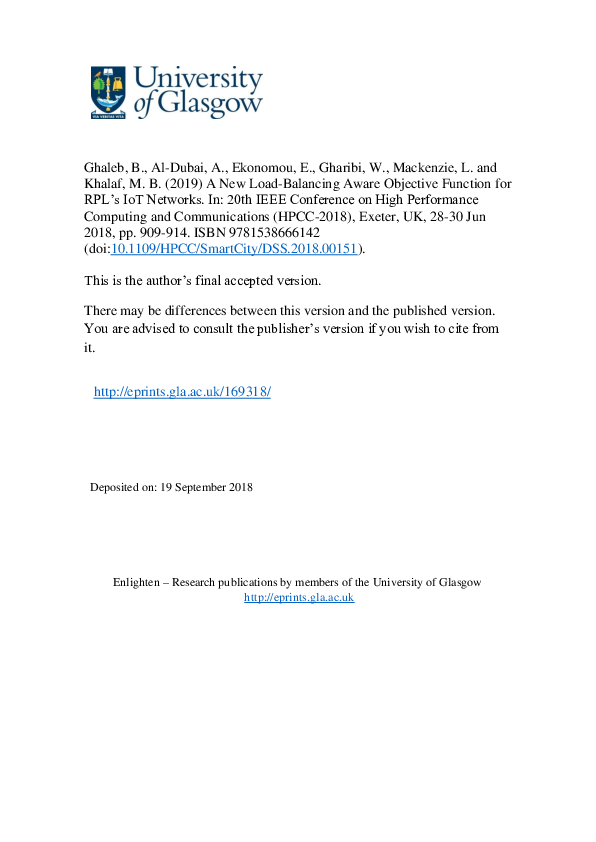 Pdf A New Load Balancing Aware Objective Function For Rpl S Iot Networks