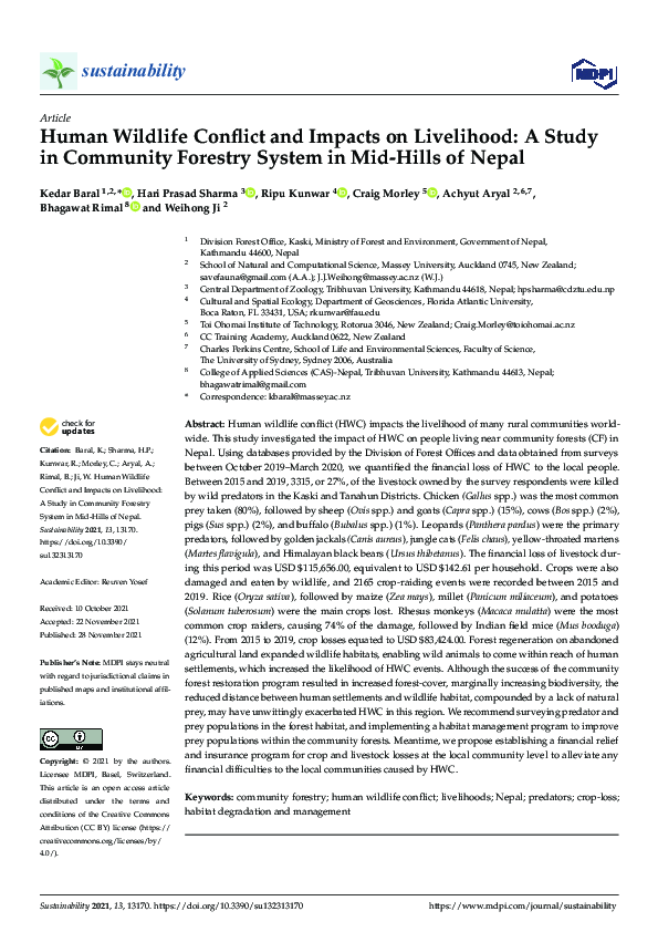 (PDF) Human Wildlife Conflict and Impacts on Livelihood: A Study in ...