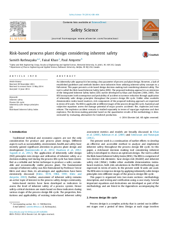 (PDF) Risk-based process plant design considering inherent safety