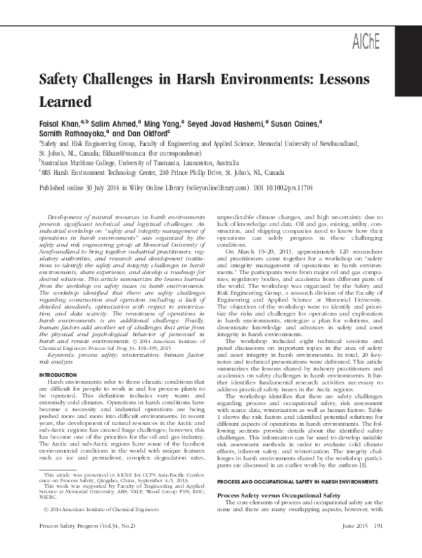 (PDF) Safety challenges in harsh environments: Lessons learned