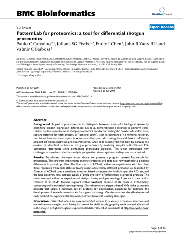 (PDF) PatternLab for proteomics: a tool for differential shotgun proteomics