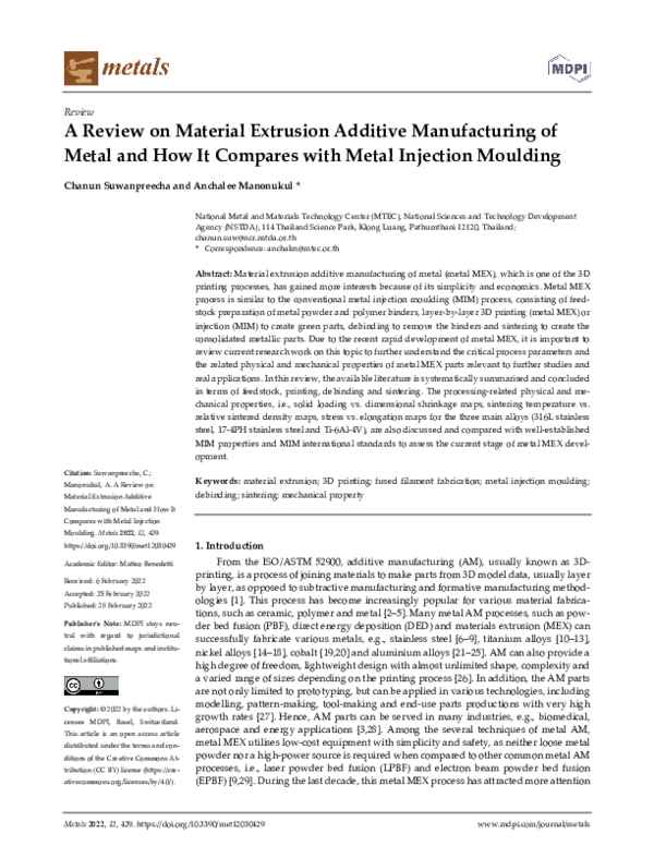 (PDF) A Review on Material Extrusion Additive Manufacturing of Metal ...