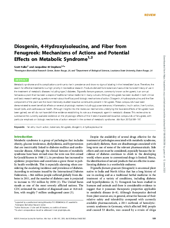 (PDF) Diosgenin, 4-Hydroxyisoleucine, and Fiber from Fenugreek ...