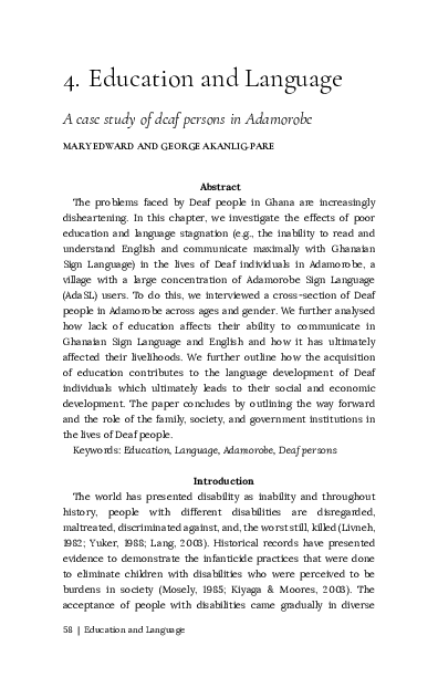 (PDF) Education and Language: A case study of deaf persons in Adamorobe