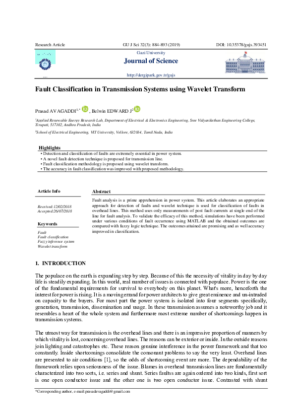 Pdf Transmission Line Fault Classification Using Discrete Wavelet Transform Amrita Ganguly