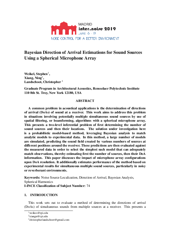 (PDF) Bayesian Direction of Arrival Estimations for Sound Sources Using ...