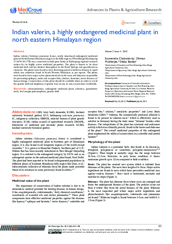 (PDF) Indian Valerin, a Highly Endangered Medicinal Plant in North ...