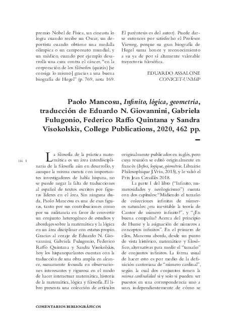 (PDF) Paolo Mancosu, Infinito, lógica, geometría, traducción de Eduardo ...