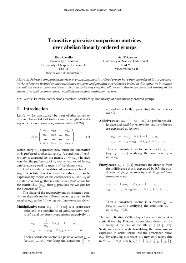 Pdf Building Consistent Pairwise Comparison Matrices Over Abelian