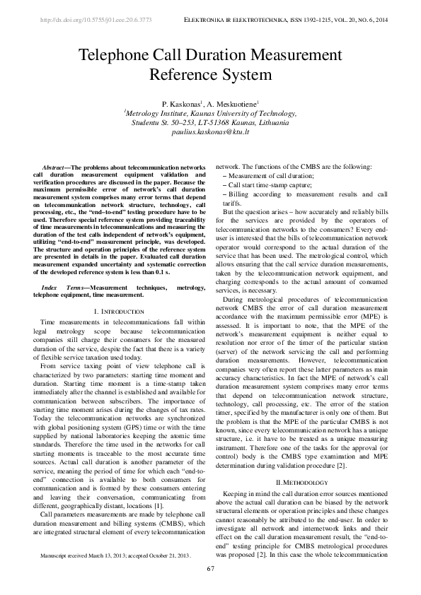 (PDF) Telephone Call Duration Measurement Reference System