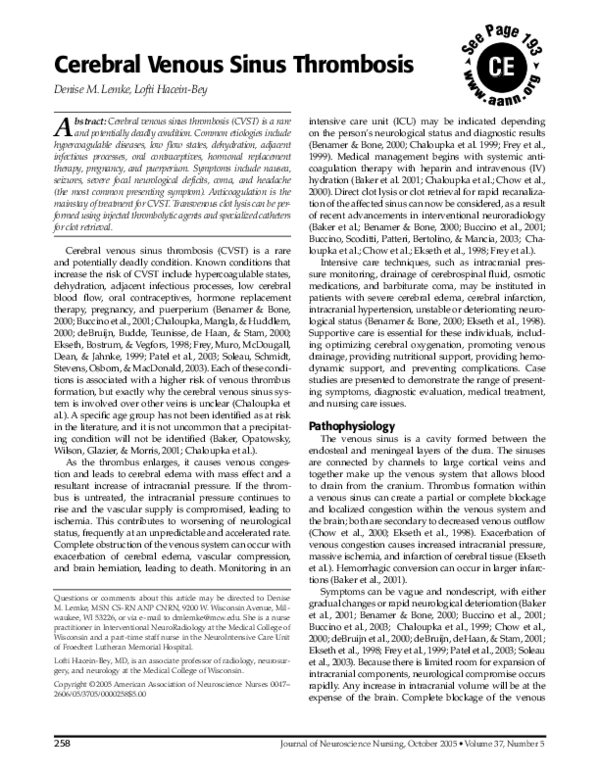 (PDF) Cerebral Venous Sinus Thrombosis | Jose Cohen - Academia.edu