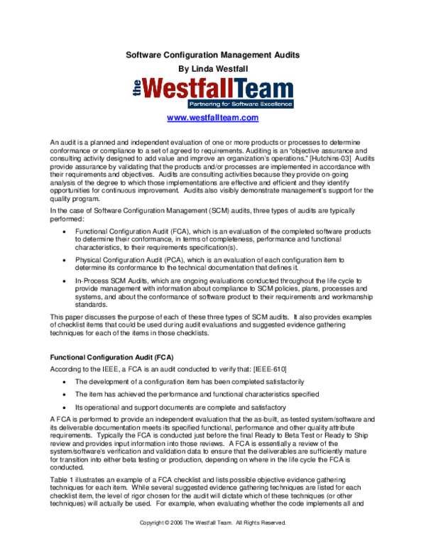 (PDF) Software Configuration Management Audits