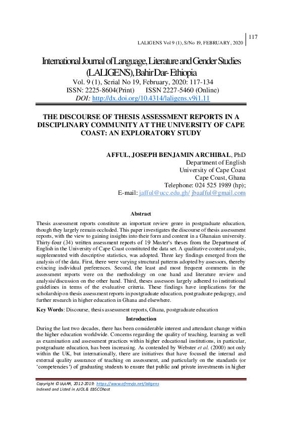 (PDF) The discourse of thesis assessment reports in a disciplinary ...