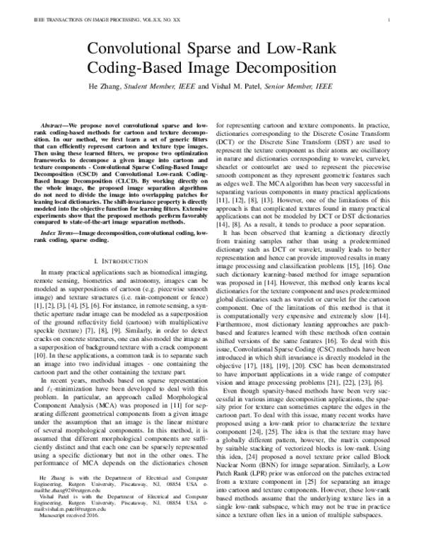 Pdf Convolutional Sparse And Low Rank Coding Based Image Decomposition 