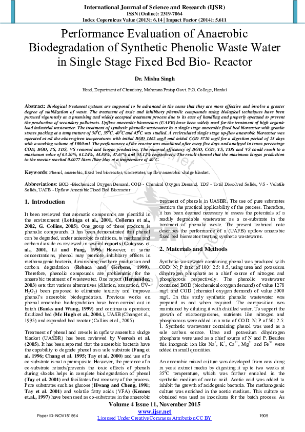 (PDF) Performance Evaluation of Anaerobic Biodegradation of Synthetic ...