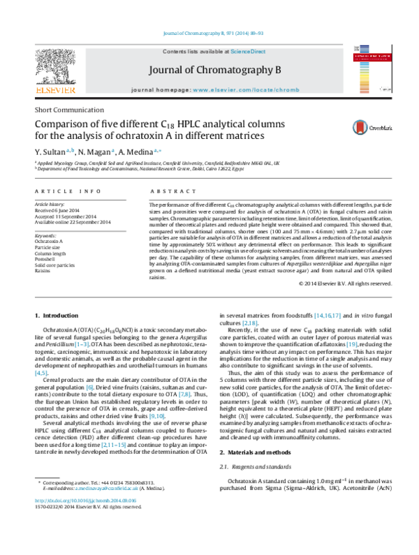 (PDF) Comparison of five different C18 HPLC analytical columns for the analysis of ochratoxin A ...
