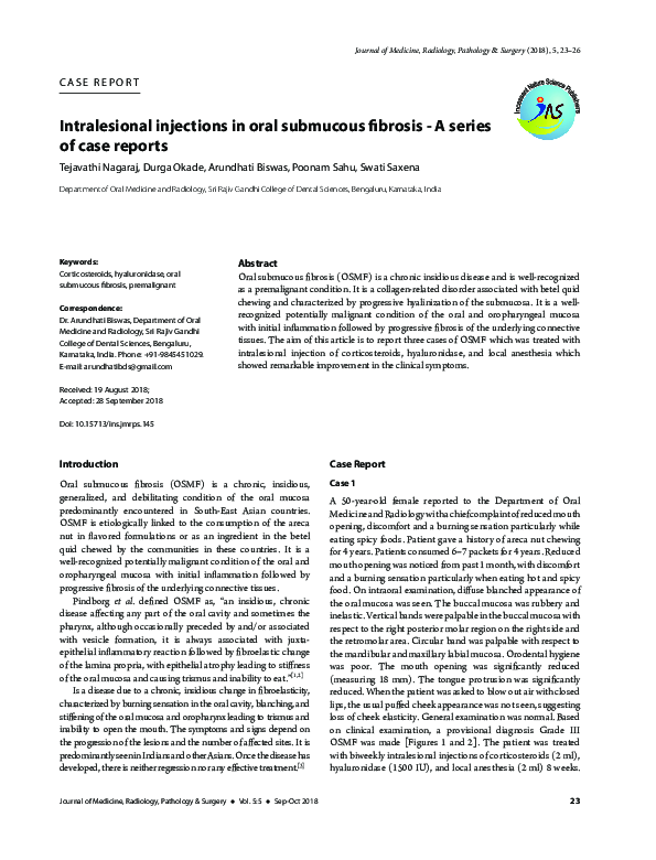 (PDF) Intralesional injections in oral submucous fibrosis - A series of ...