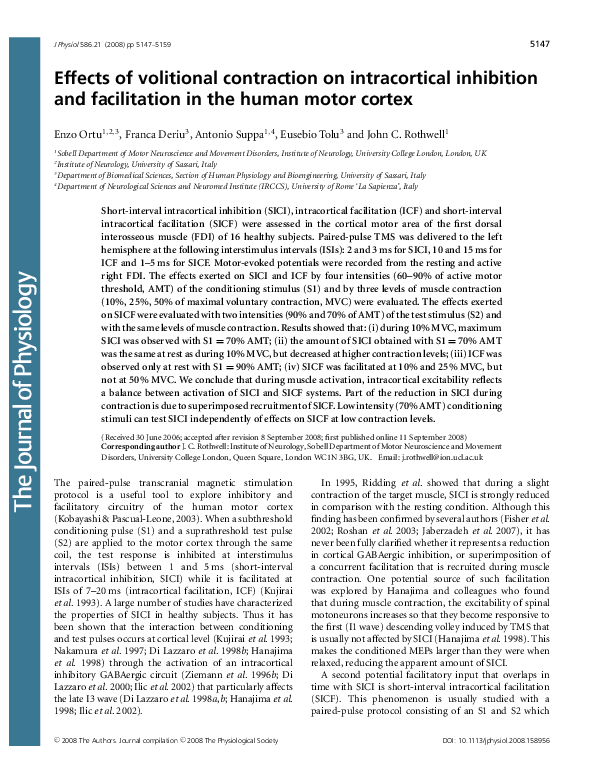(PDF) Effects of volitional contraction on intracortical inhibition and ...