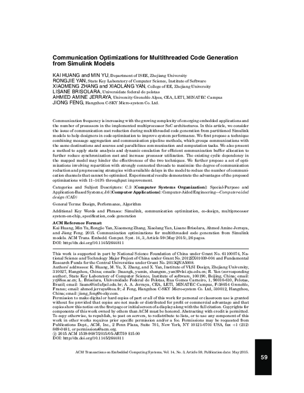 (PDF) Communication Optimizations for Multithreaded Code Generation from Simulink Models