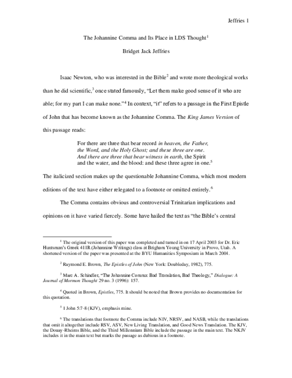 (PDF) The Johannine Comma and Its Place in LDS Thought