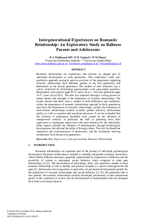 (PDF) Intergenerational Experiences on Romantic Relationship: An ...