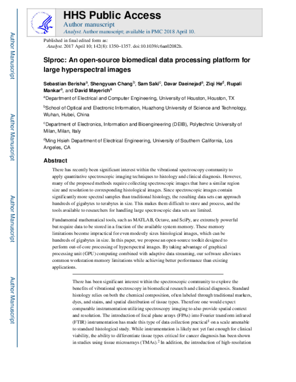 (PDF) SIproc: an open-source biomedical data processing platform for large hyperspectral images
