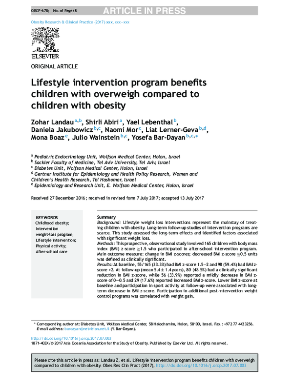 (PDF) Lifestyle intervention program benefits children with overweigh ...