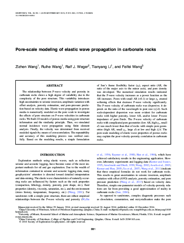 Pdf Pore Scale Modeling Of Elastic Wave Propagation In Carbonate Rocks Ralf Weger
