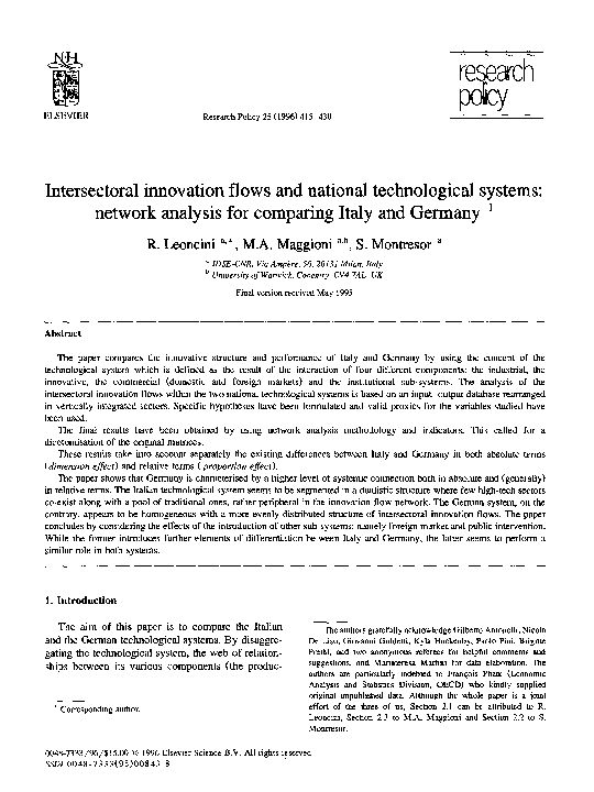 (PDF) Intersectoral innovation flows and national technological systems ...