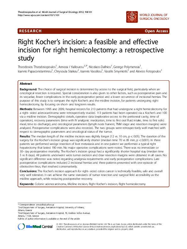 (PDF) Right Kocher’s incision: a feasible and effective incision for ...