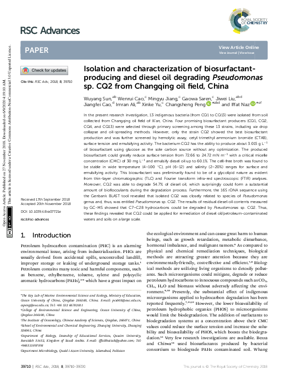 (PDF) Biosurfactant Producing Bacteria for Oil Degradation