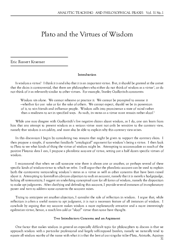(PDF) Plato and the Virtues of Wisdom