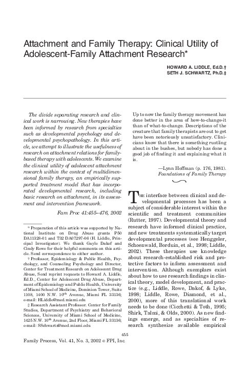 (PDF) Attachment and Family Therapy: Clinical Utility of Adolescent ...