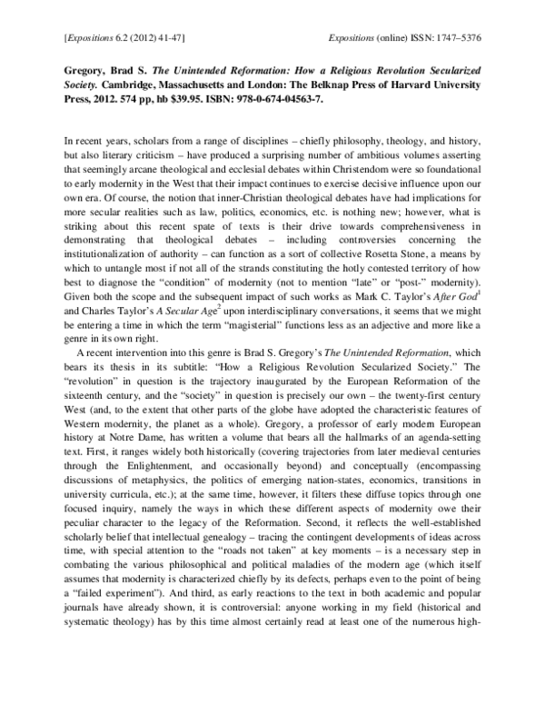(PDF) Gregory, Brad S. The Unintended Reformation: How a Religious ...