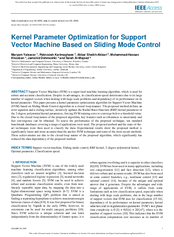 (PDF) Kernel Parameter Optimization for Support Vector Machine Based on Sliding Mode Control