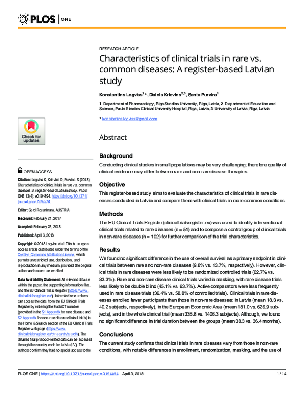 (PDF) Characteristics of clinical trials in rare vs. common diseases: A ...