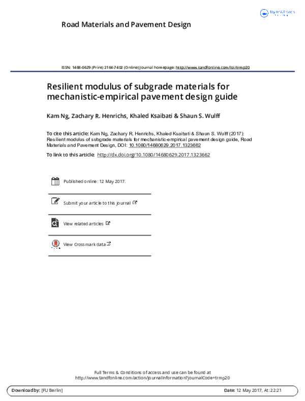 (PDF) Resilient modulus of subgrade materials for mechanistic-empirical pavement design guide