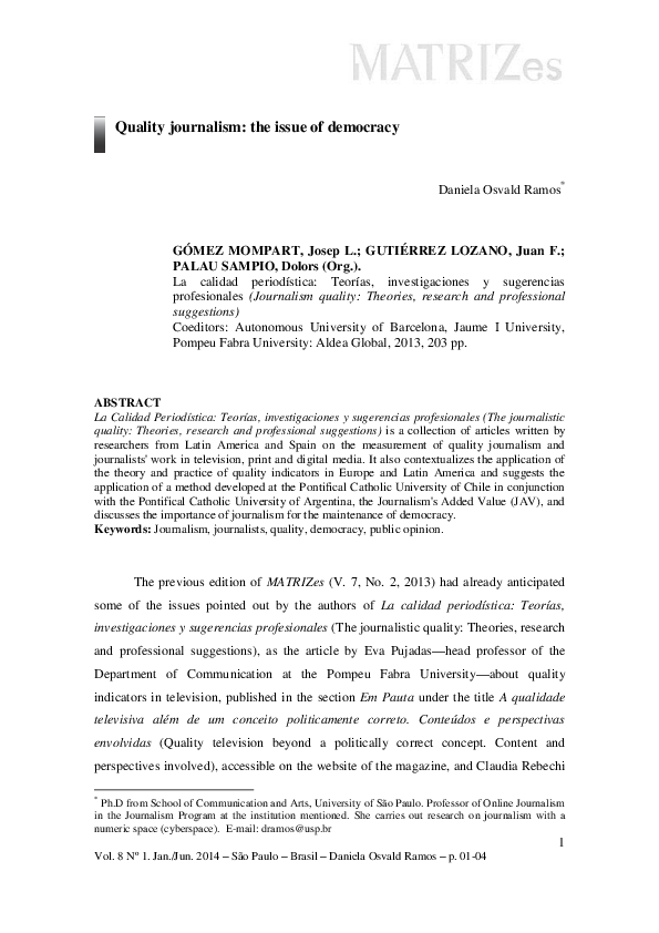 (PDF) Quality journalism: the issue of democracy