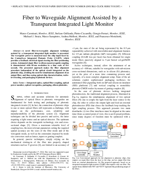 (PDF) Fiber-to-Waveguide Alignment Assisted by a Transparent Integrated Light Monitor