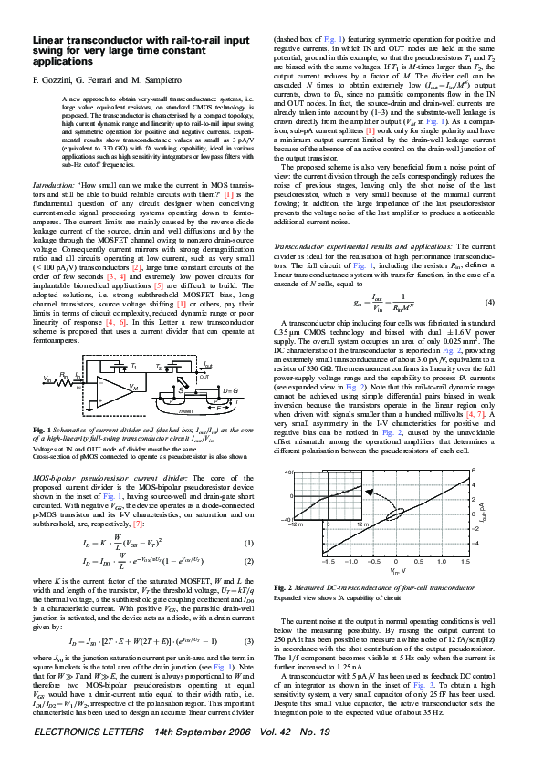 (PDF) Linear transconductor with rail-to-rail input swing for very ...