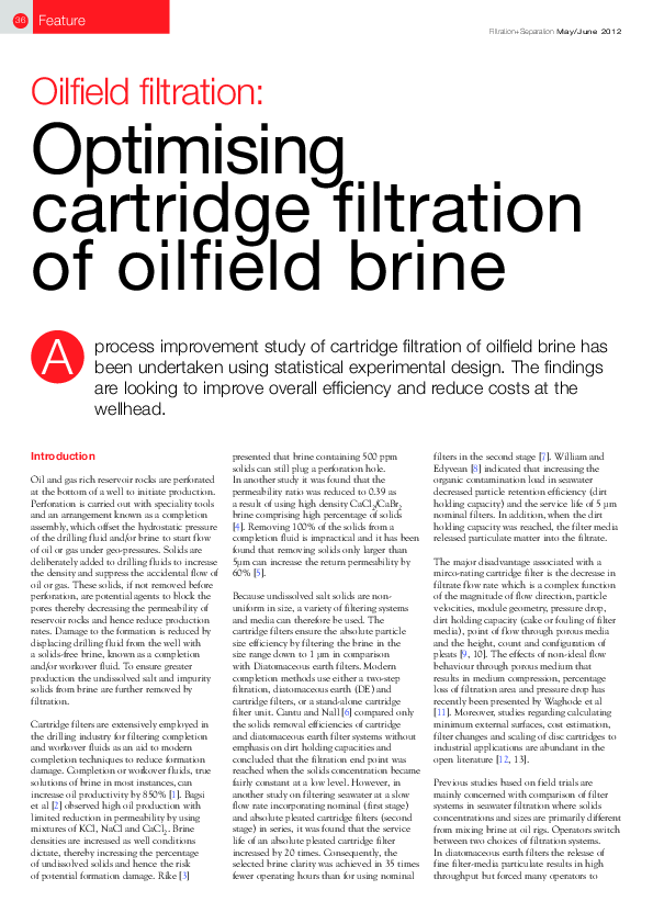 (PDF) Oilfield filtration: Optimising cartridge filtration of oilfield brine