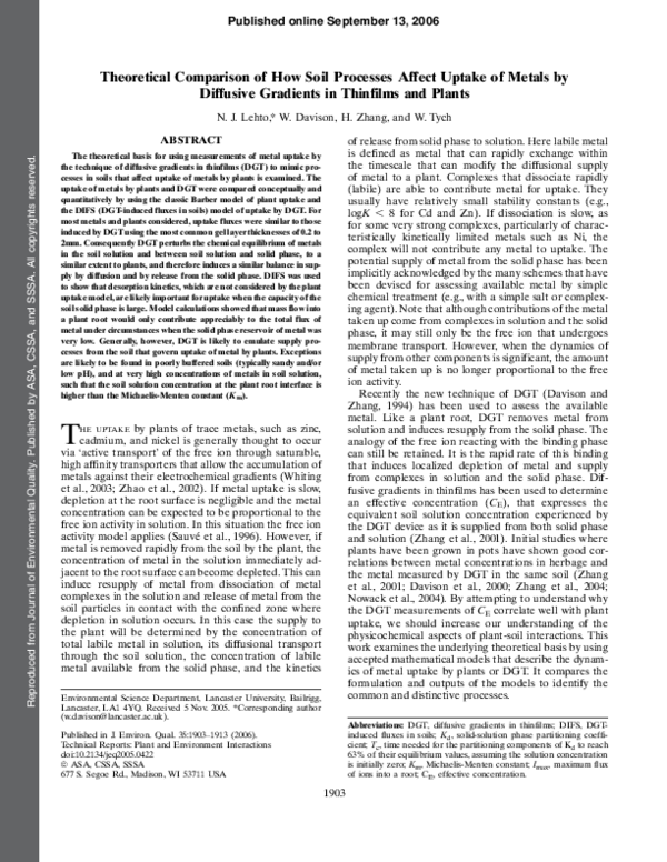 (PDF) Theoretical Comparison of How Soil Processes Affect Uptake of ...