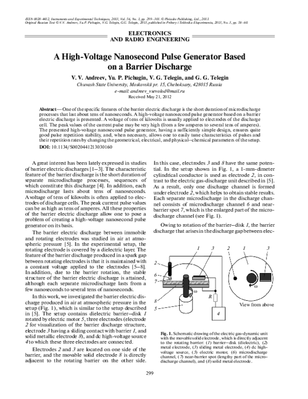 (PDF) A high-voltage nanosecond pulse generator based on a barrier discharge