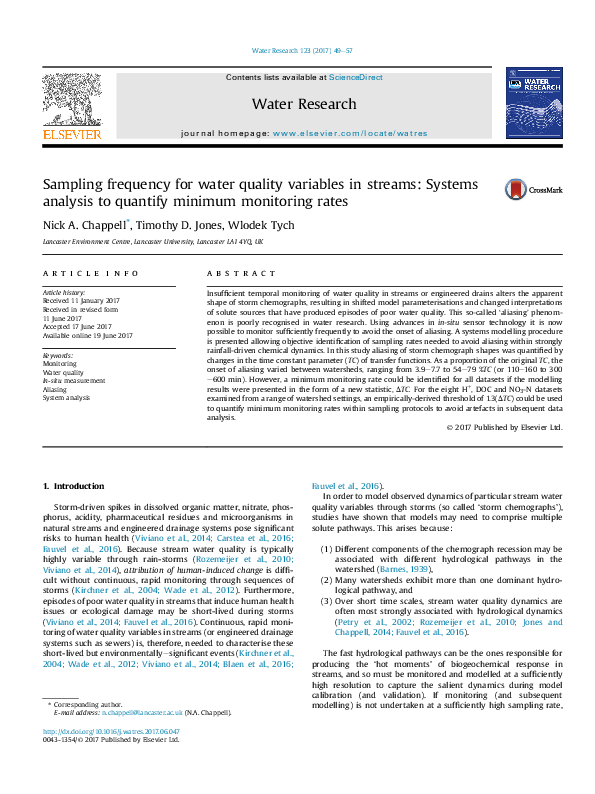 (PDF) Sampling frequency for water quality variables in streams ...