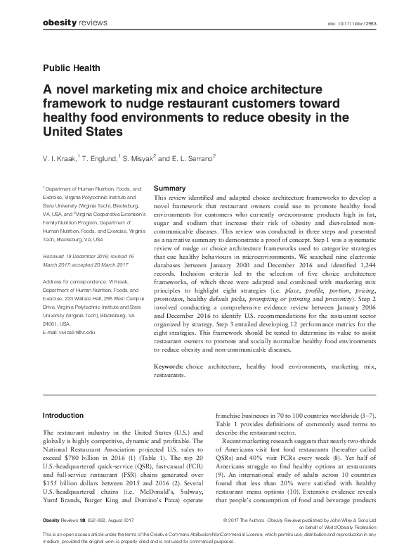 (PDF) A novel marketing mix and choice architecture framework to nudge ...