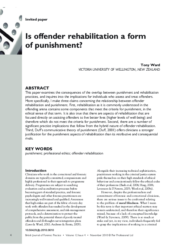 (PDF) Is offender rehabilitation a form of punishment?
