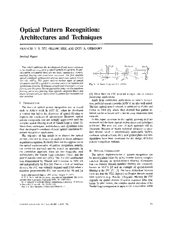 (PDF) Optical pattern recognition: architectures and techniques