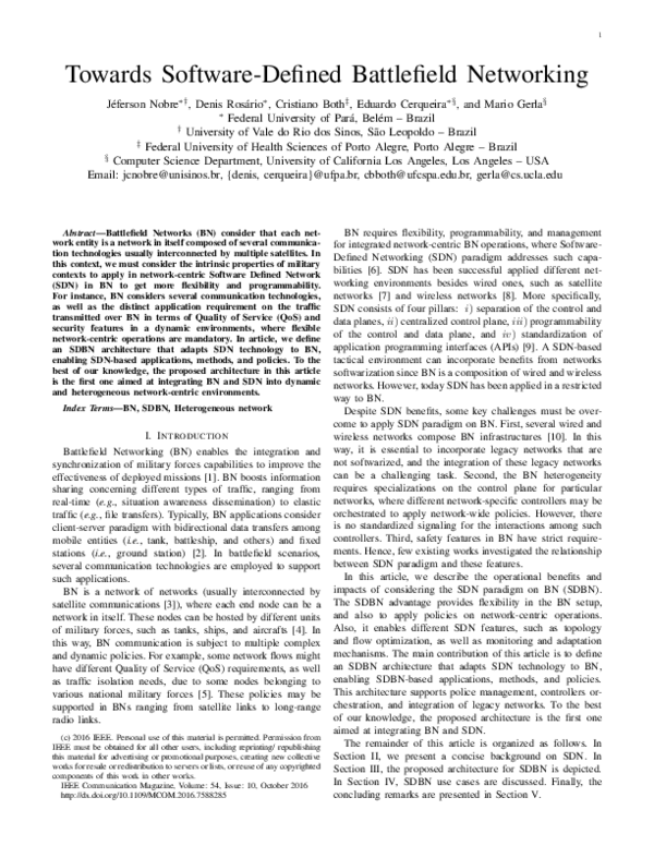 (PDF) Toward software-defined battlefield networking