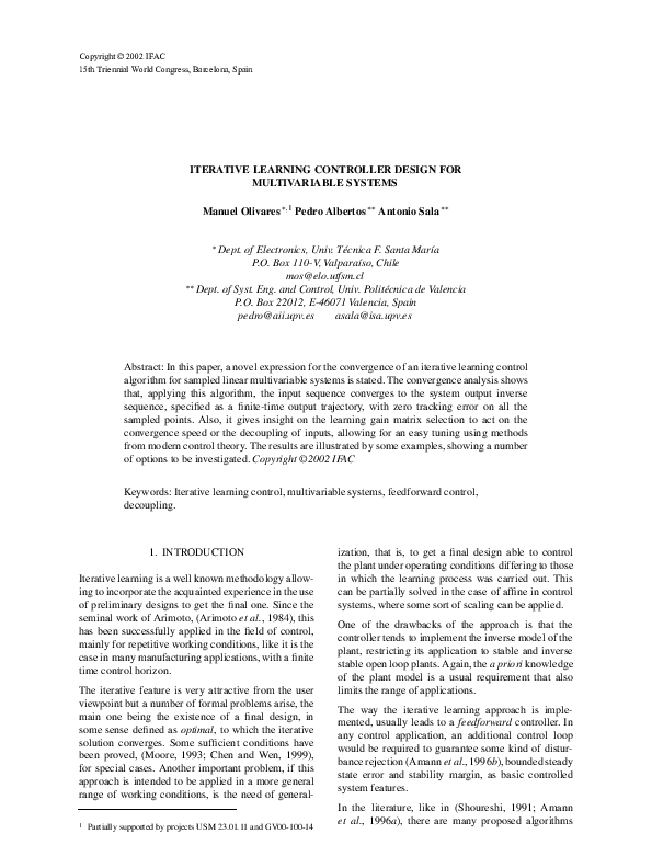Pdf Iterative Learning Controller Design For Multivariable Systems