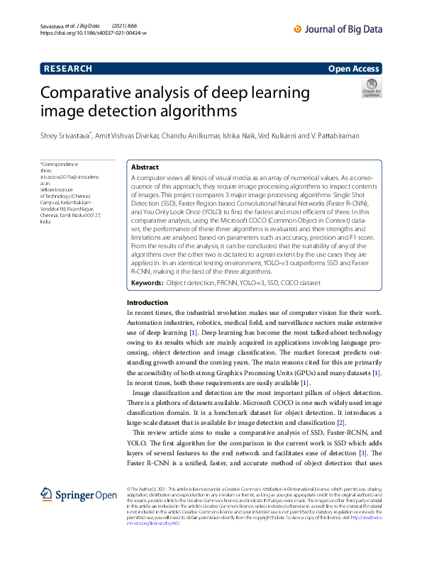 (PDF) Comparative analysis of deep learning image detection algorithms